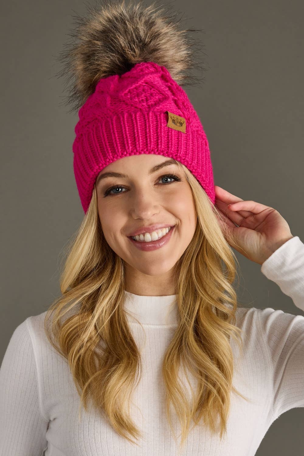 Bright Pink Cable Knit Pom Hat – Style Lust Shop