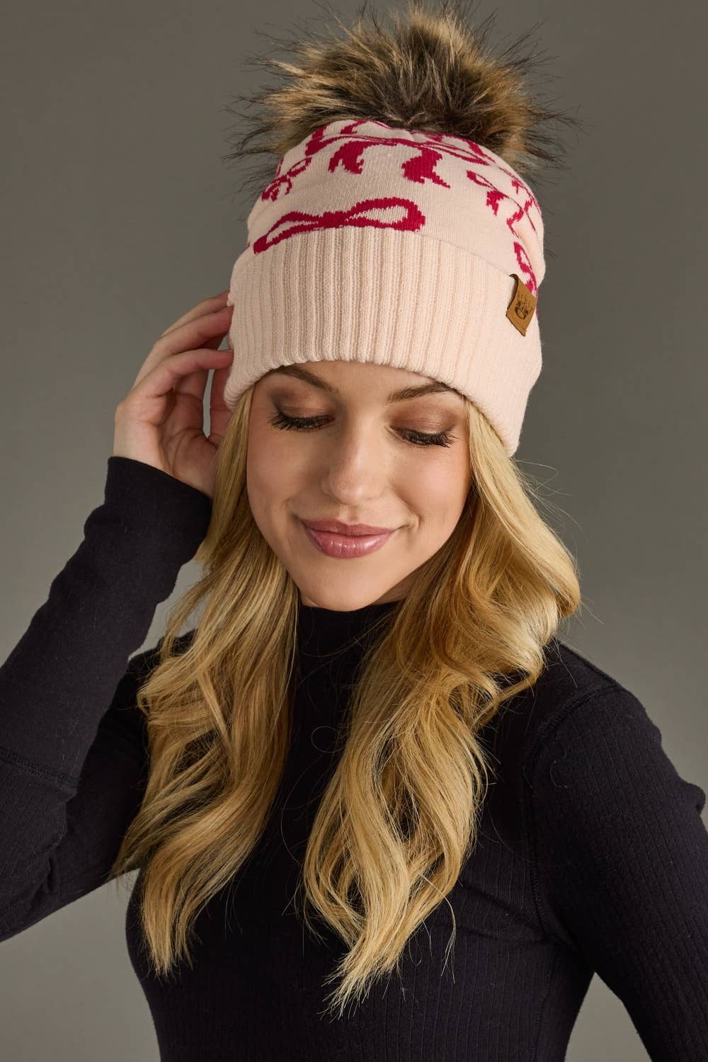 Lt. Pink & Dk. Pink Bow Pom Hat – Style Lust Shop